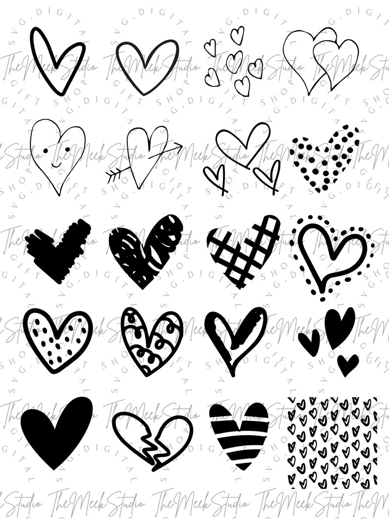Heart SVG Doodle Line Art Cut File Surface Stencil Laser Cut Heart ...