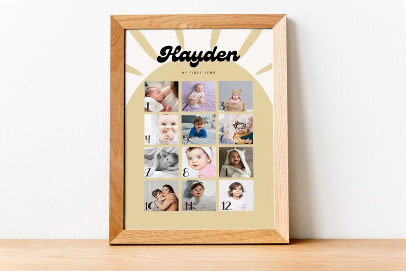 Babys First Year Poster, Canva Template, 1st Birthday Neutral, Retro ...