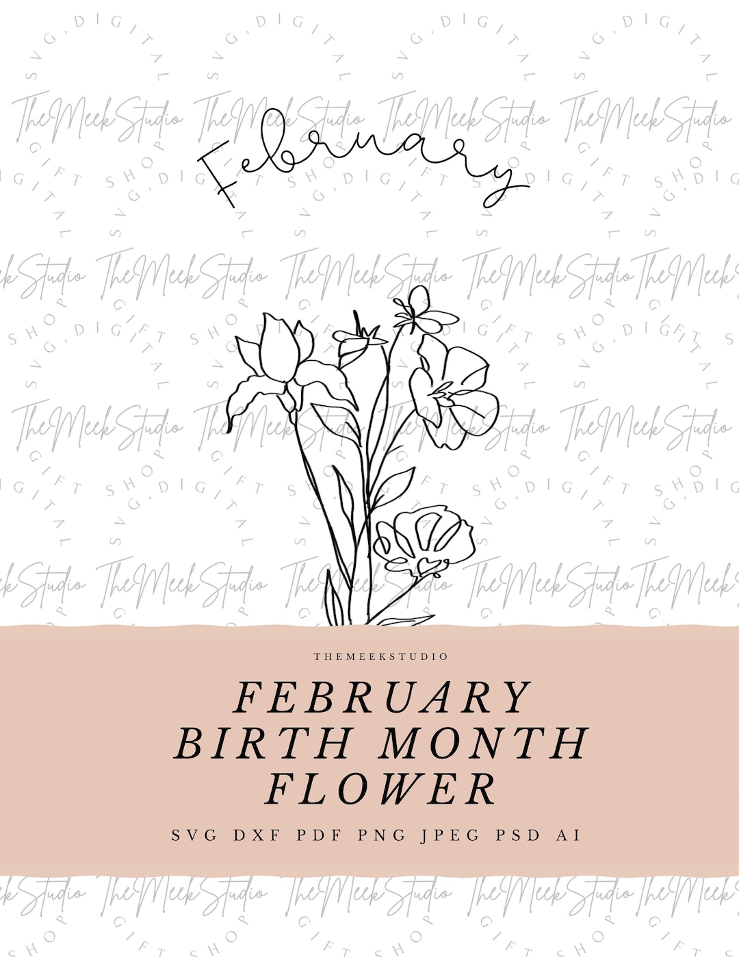 FEBRUARY Birth Month Flower SVG for Keychain Necklace Flowers Engraving ...