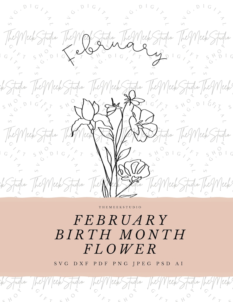 FEBRUARY Birth Month Flower SVG for Keychain Necklace Flowers Engraving ...