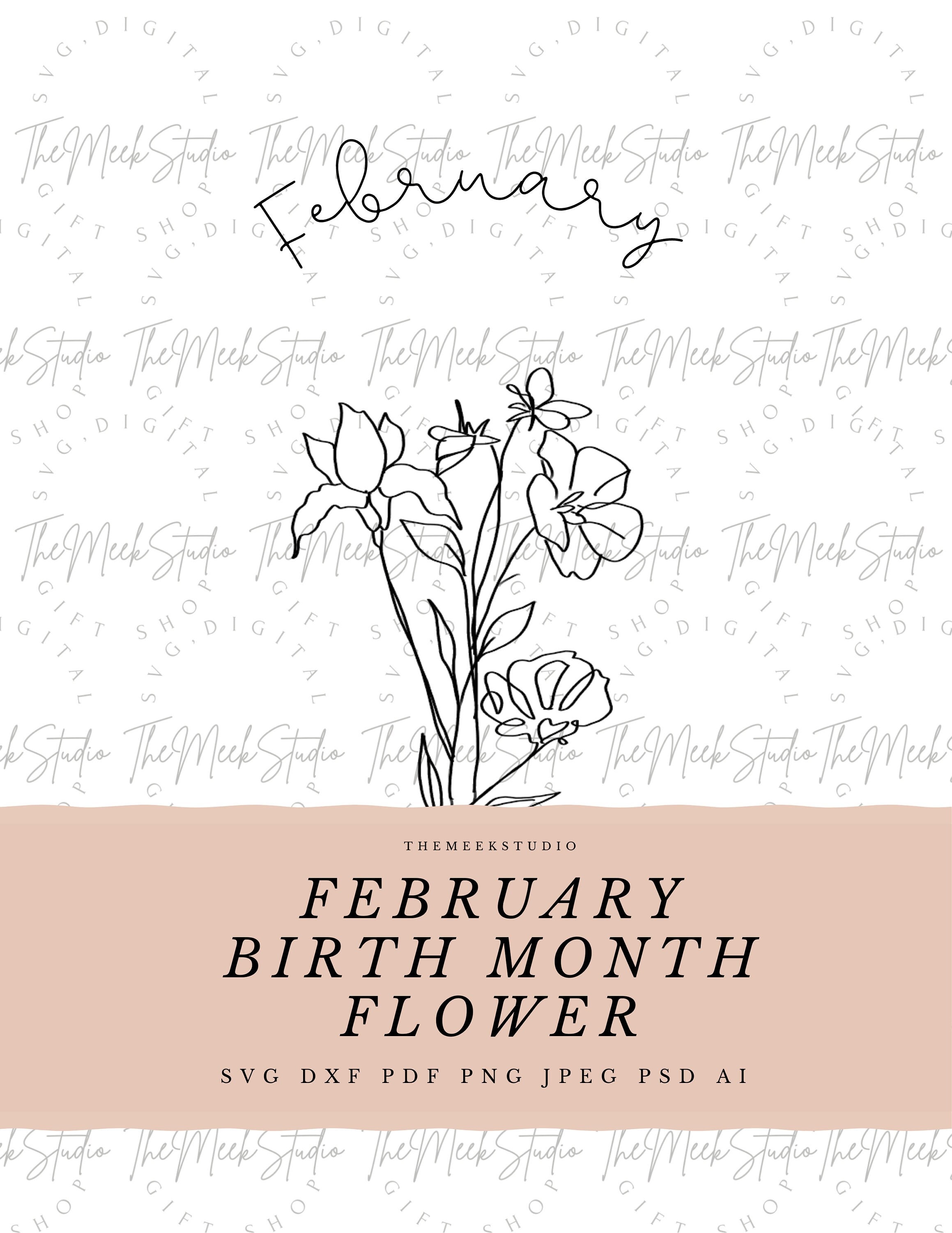 FEBRUARY Birth Month Flower SVG for Keychain Necklace Flowers Engraving ...