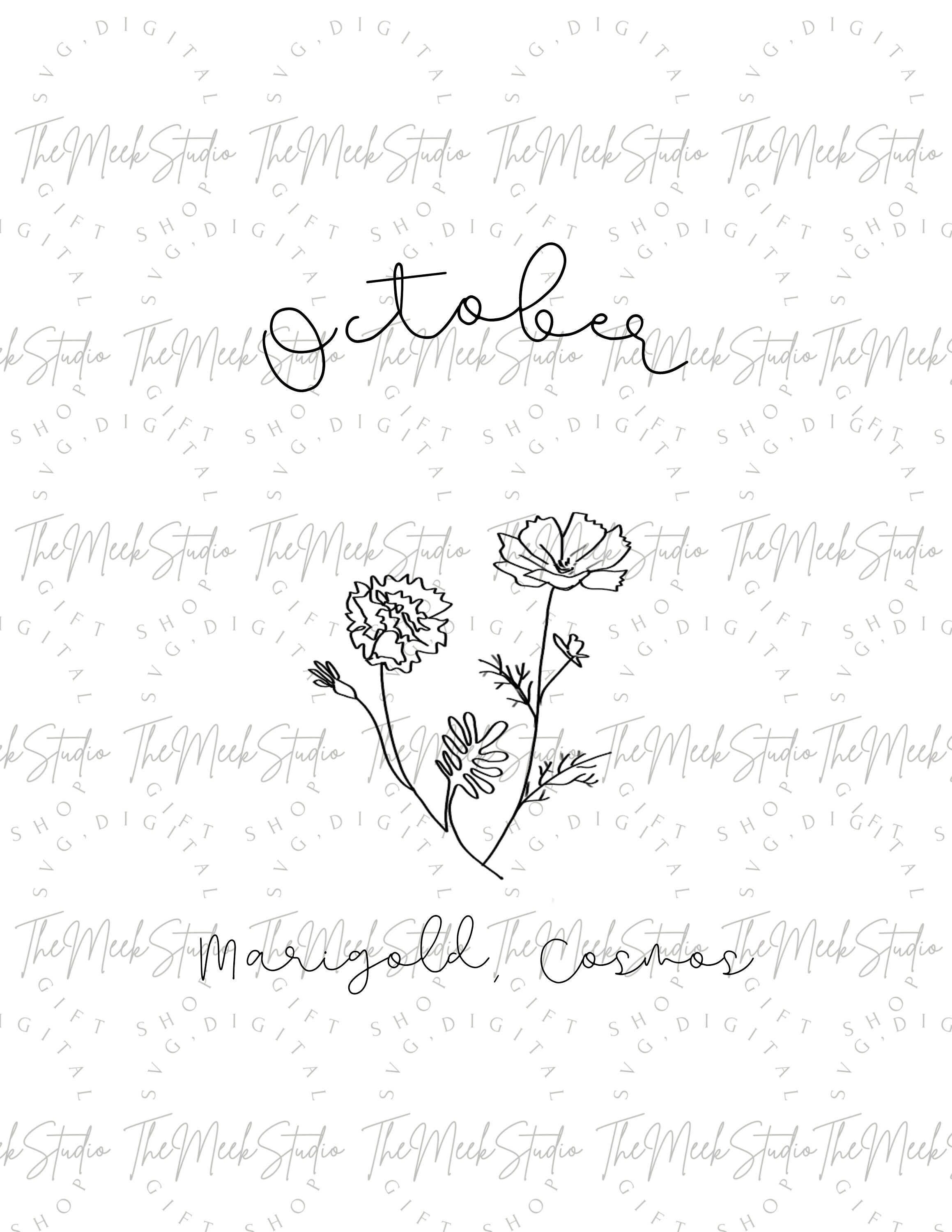 OCTOBER Birth Month Flower SVG for Keychain Necklace Flowers Engraving ...