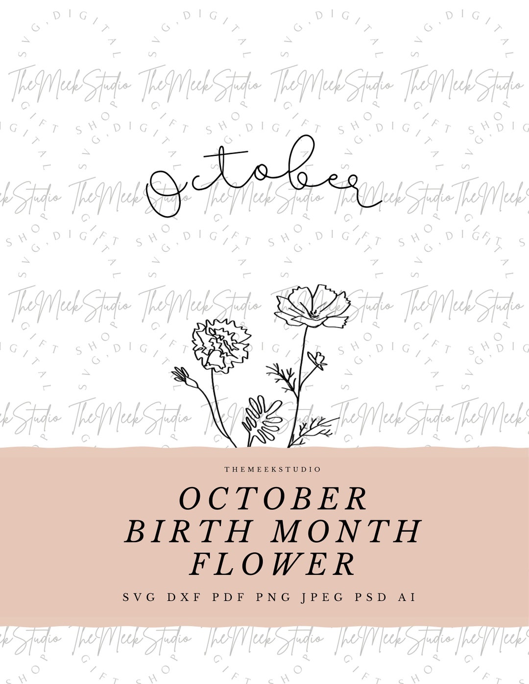 OCTOBER Birth Month Flower SVG for Keychain Necklace Flowers Engraving ...