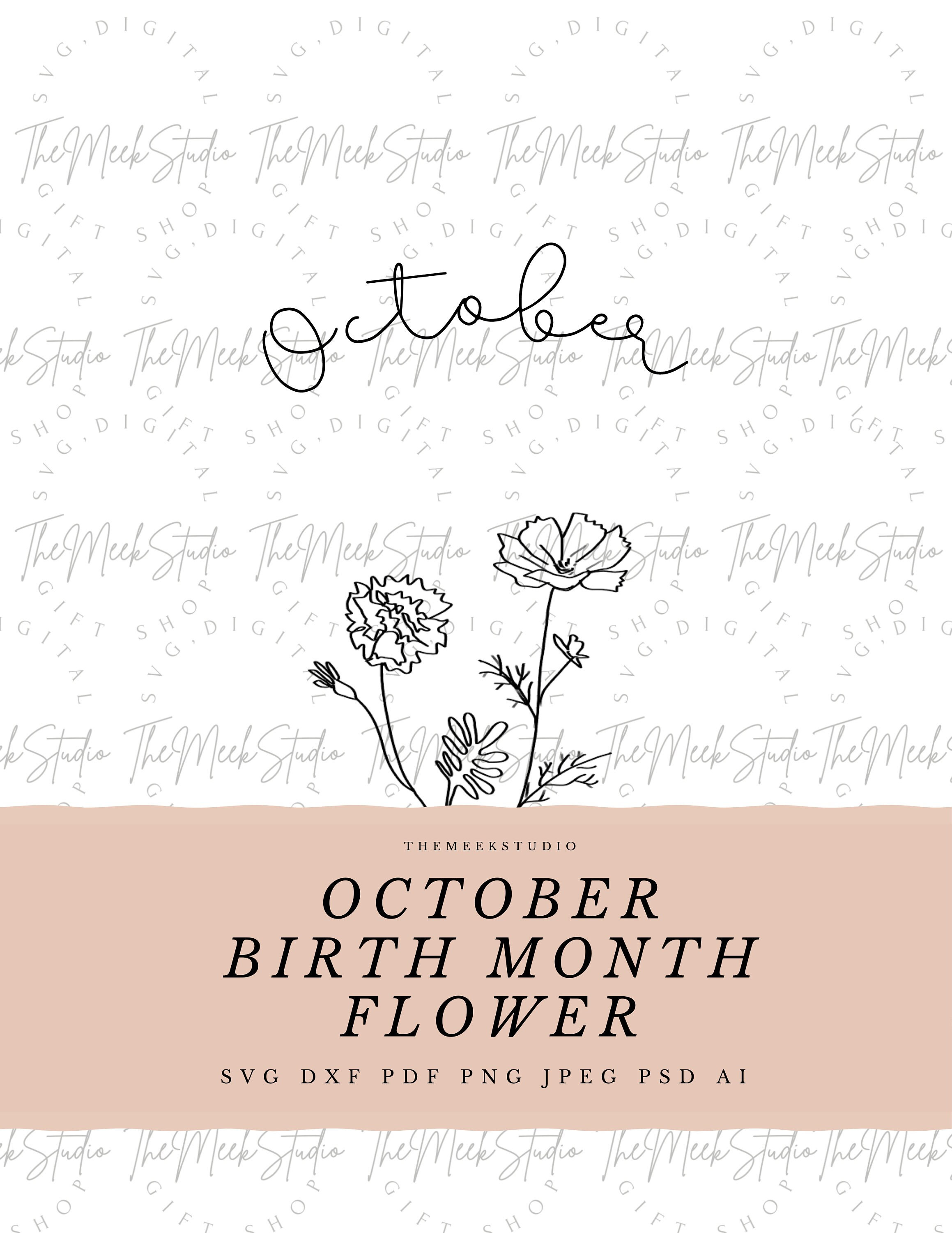 OCTOBER Birth Month Flower SVG for Keychain Necklace Flowers Engraving ...