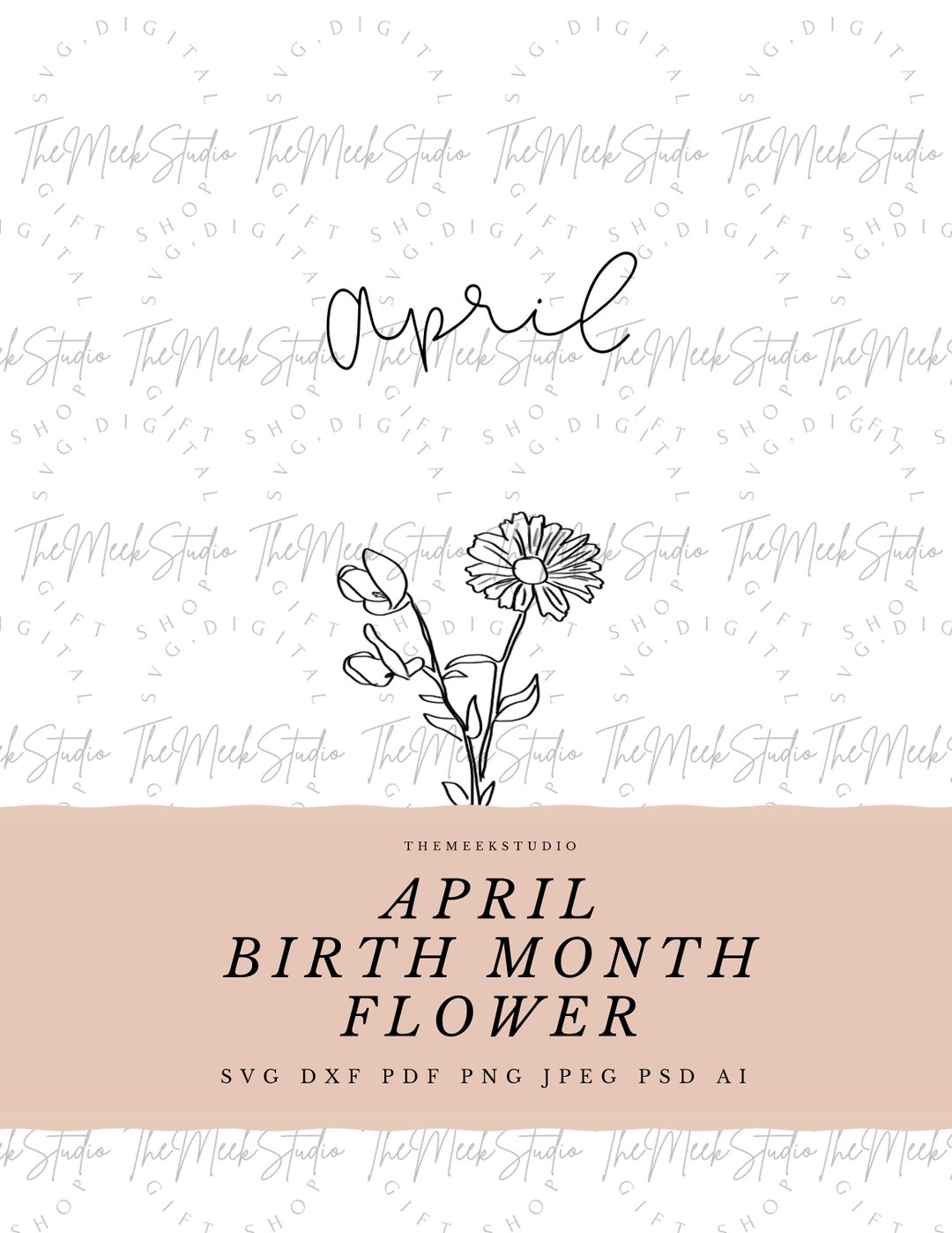 APRIL Birth Month Flower SVG for Keychain Necklace Flowers Engraving ...