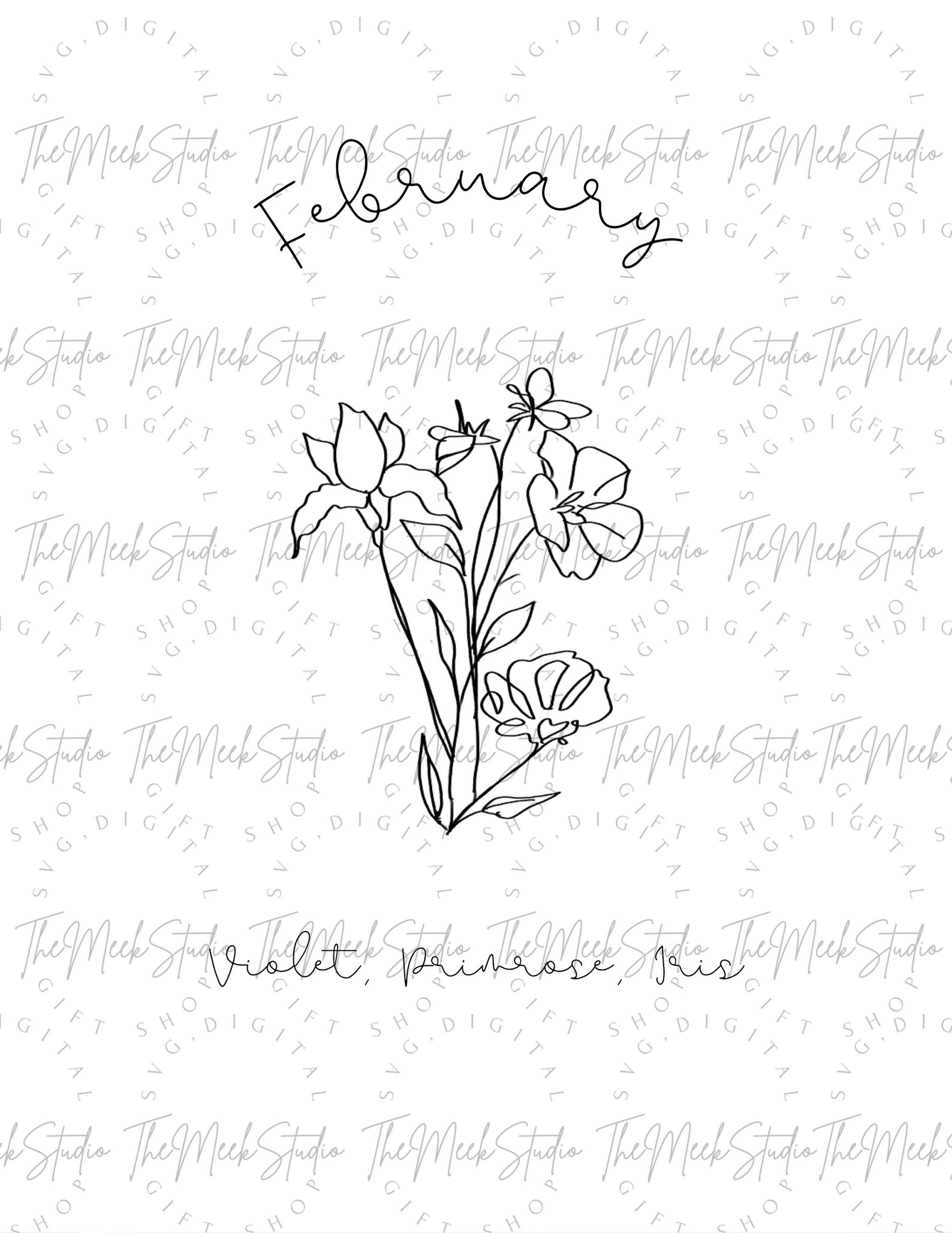 FEBRUARY Birth Month Flower SVG for Keychain Necklace Flowers Engraving ...