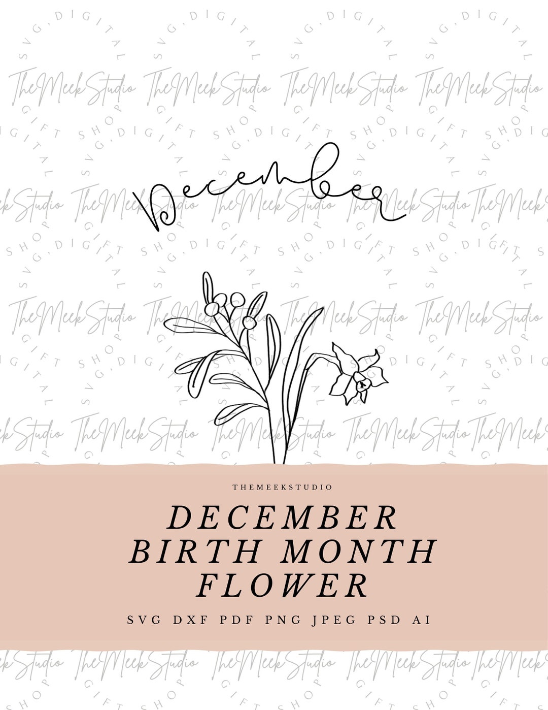 DECEMBER Birth Month Flower SVG for Keychain Necklace Flowers Engraving ...