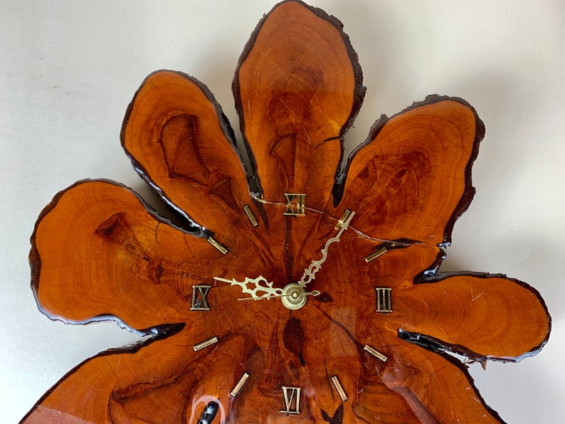 Vintage Cypress Slab MCM Wooden Live Edge Lacquered Wall Clock - Etsy
