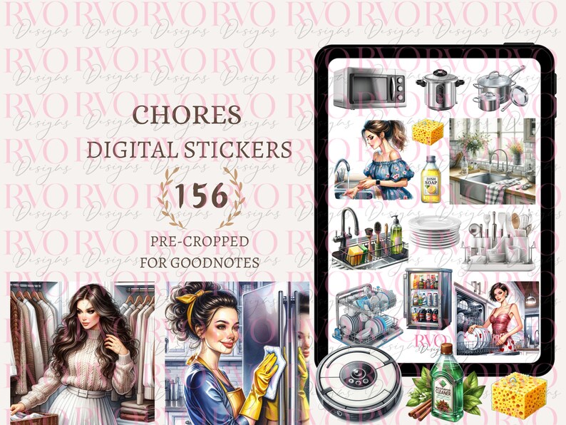 Chores Digital Stickers, Digital Planner Stickers, House Chores ...