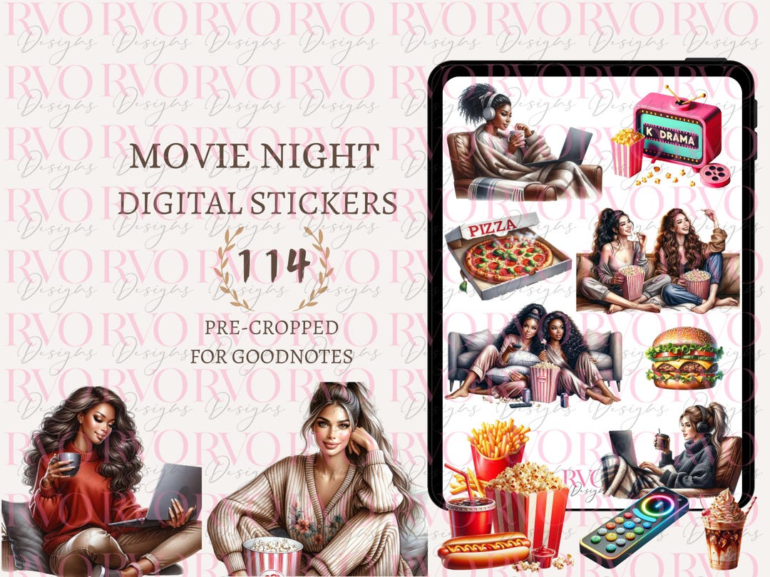 Movie Night Digital Stickers, Movie Digital Planner Stickers, Pop Corn ...