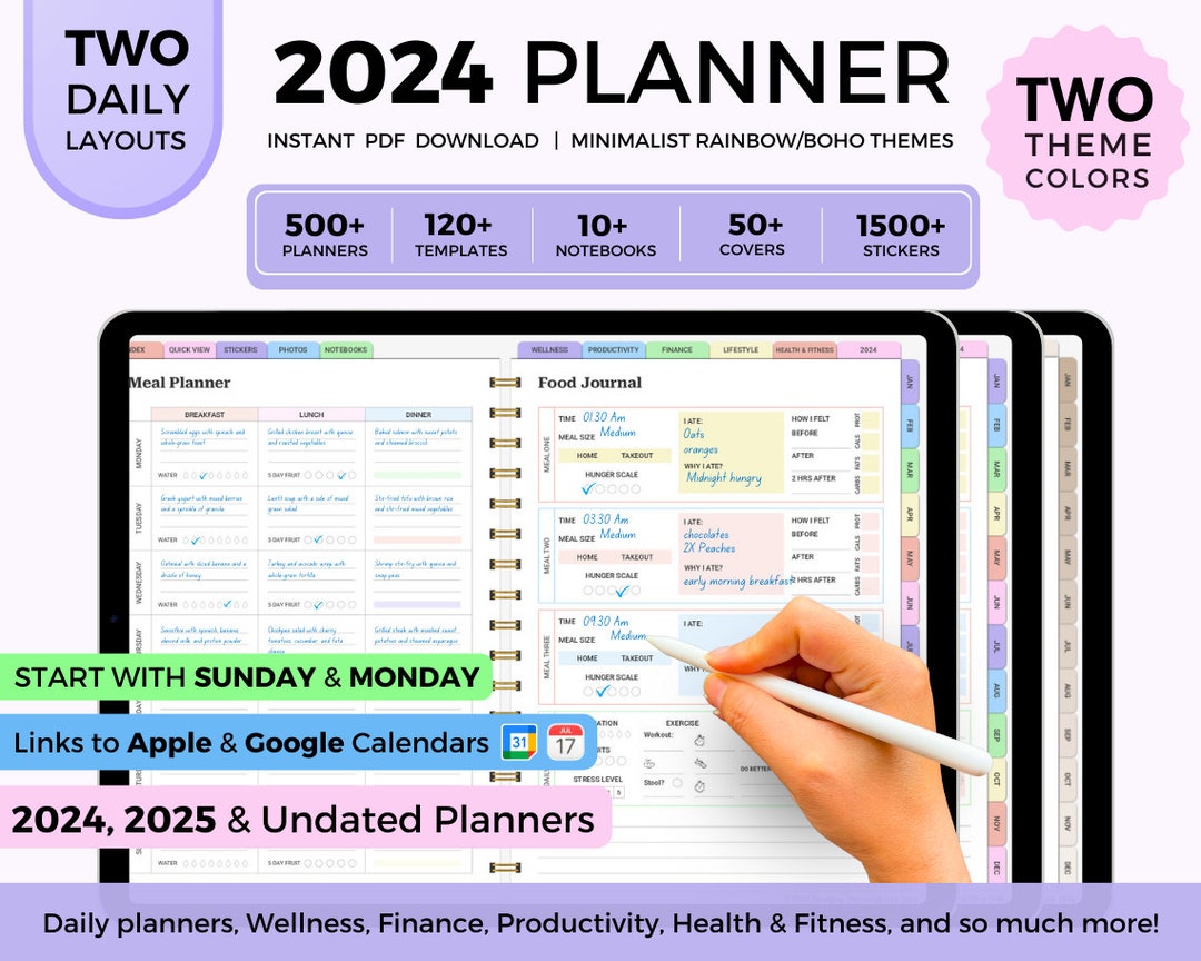 2024 2025 Undated Digital Daily Planner - Rainbow, Beige, iPad Planner ...