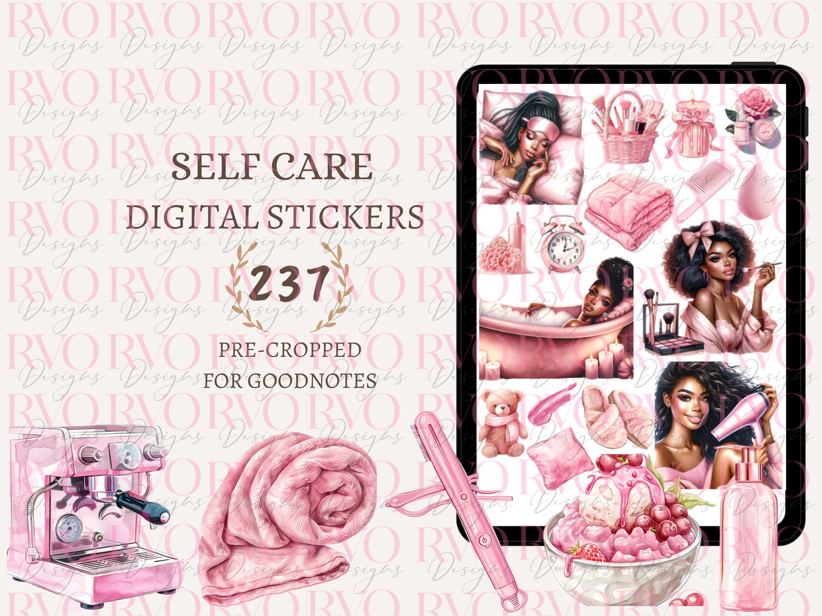 Black Girl Self Care Digital Stickers, Digital Planner Stickers ...