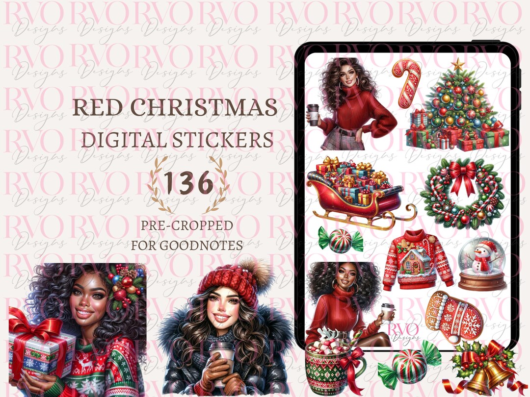Red Christmas Digital Stickers, Digital Planner Stickers, December ...