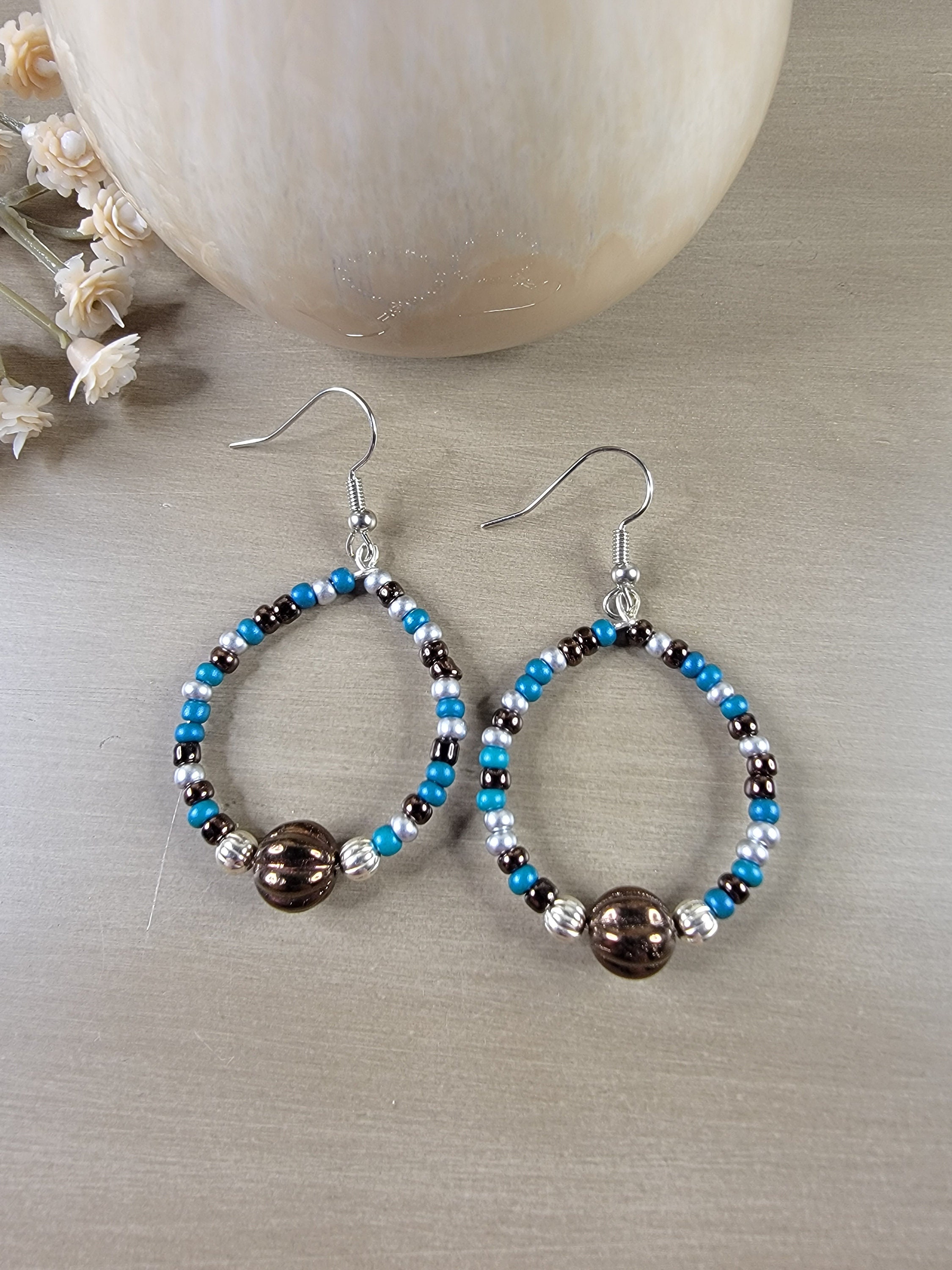 Beaded Dangle, Drop, Hoop Earrings, Boho Earrings, Gift for Her - Etsy