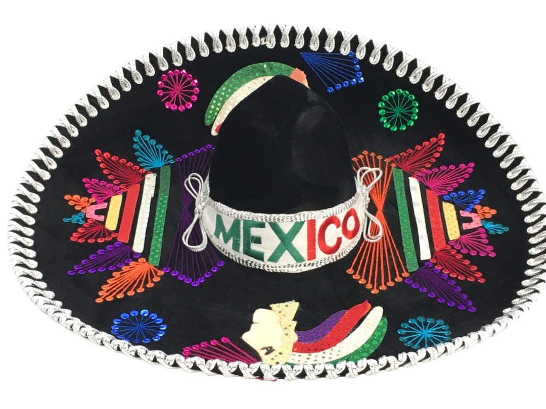 Charro Mexico Aztec Hat. Adult Size. Black Color With Blue and ...