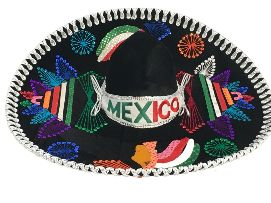 Charro Mexico Aztec Hat. Adult Size. Black Color With Blue and Green ...