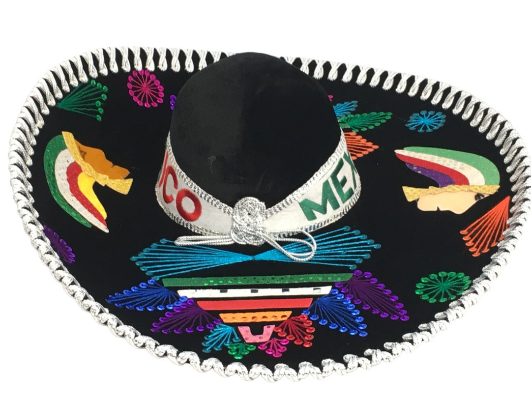 Charro Mexico Aztec Hat. Adult Size. Black Color With Green and ...
