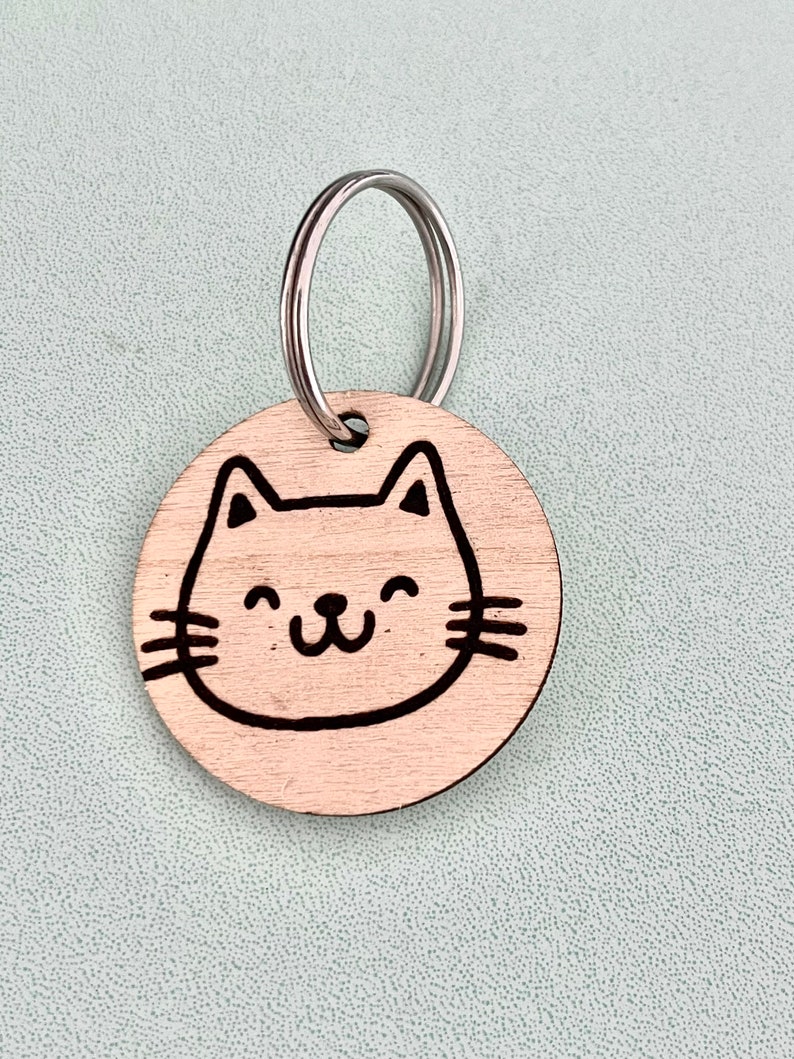Wood Engraved Cat Keychain, - Etsy