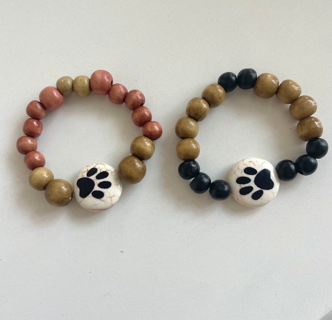 Chakra Paw Beaded Bracelet, Chakra Quartzite Lentil Paw Charm, Wood ...