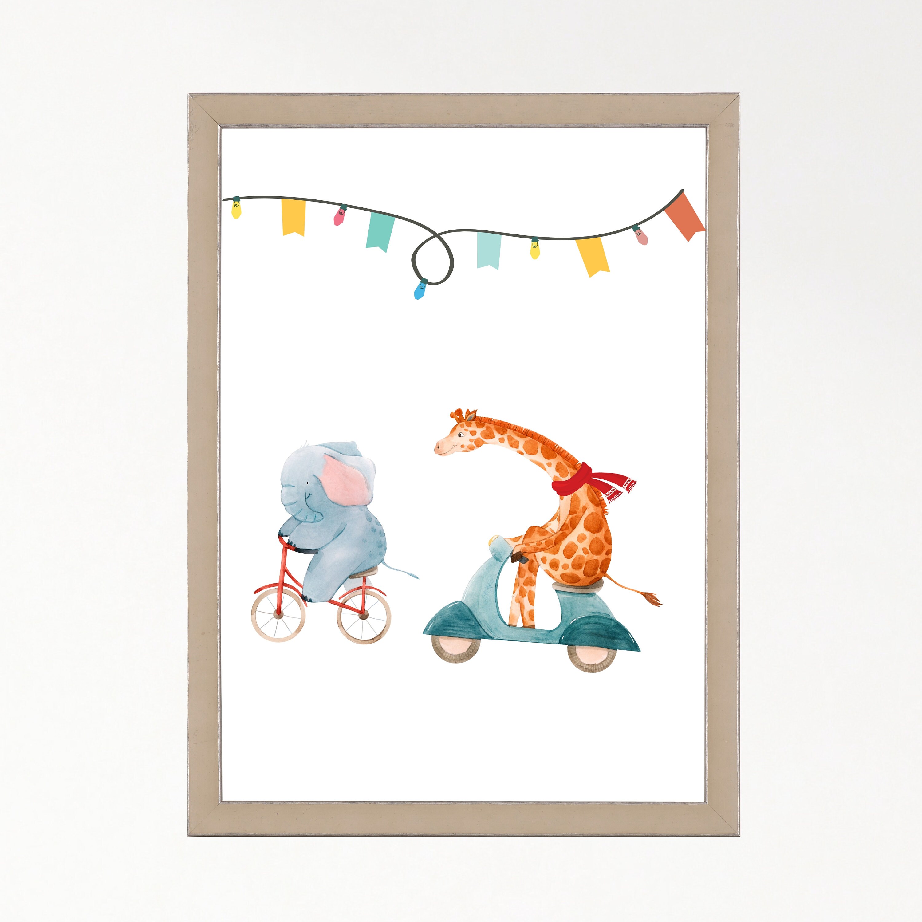 Animals on Bike, Nursery Wall Decor, Bike Riding Animals, Nursery ...