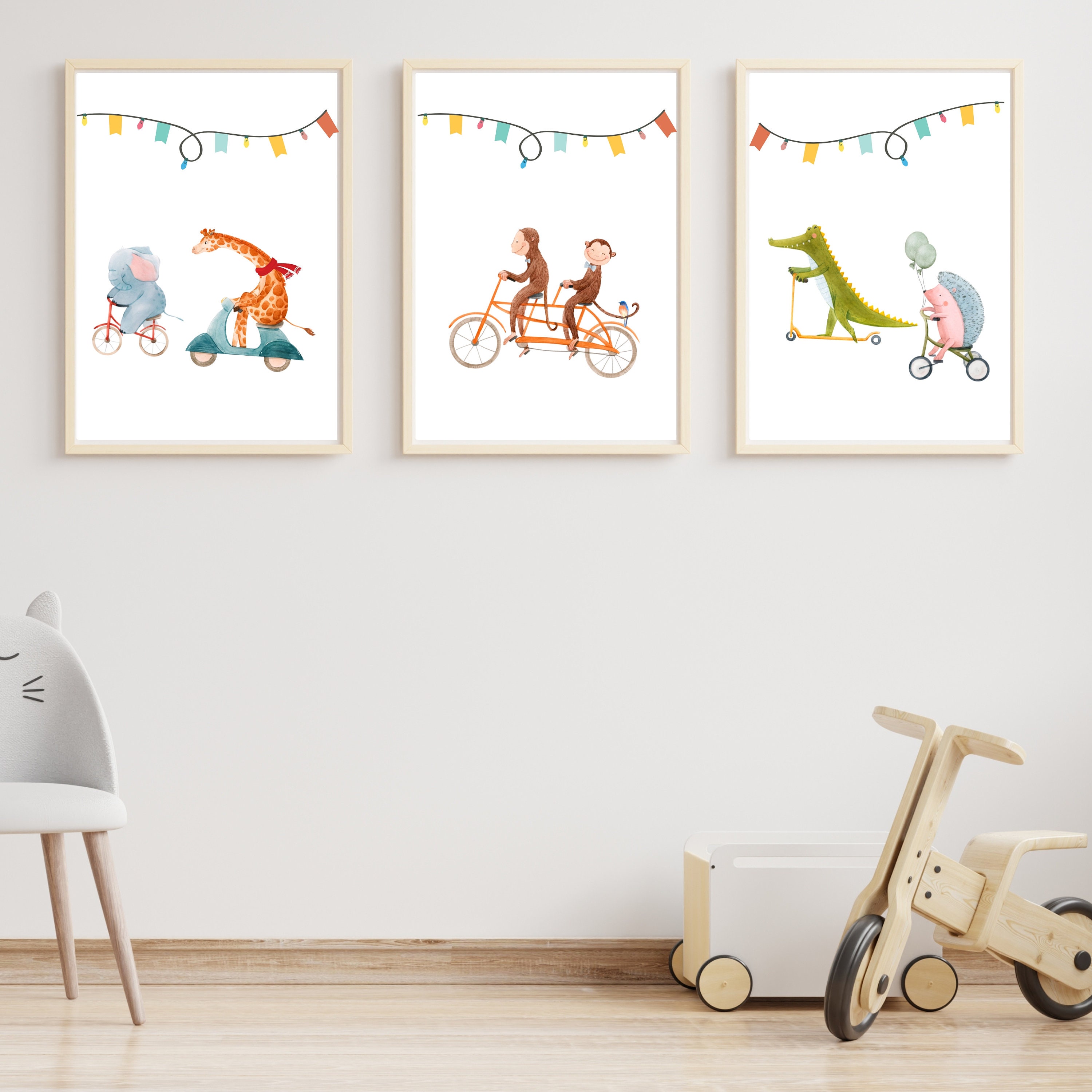 Animals on Bike, Nursery Wall Decor, Bike Riding Animals, Nursery ...