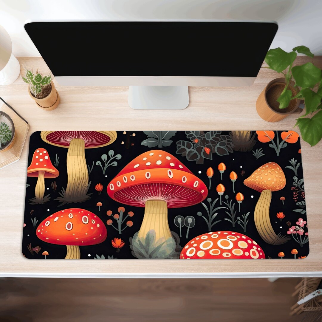 Mushroom Desk Mat, Cottagecore Desk Mat, Red Mushroom Desk Pad, Forest ...