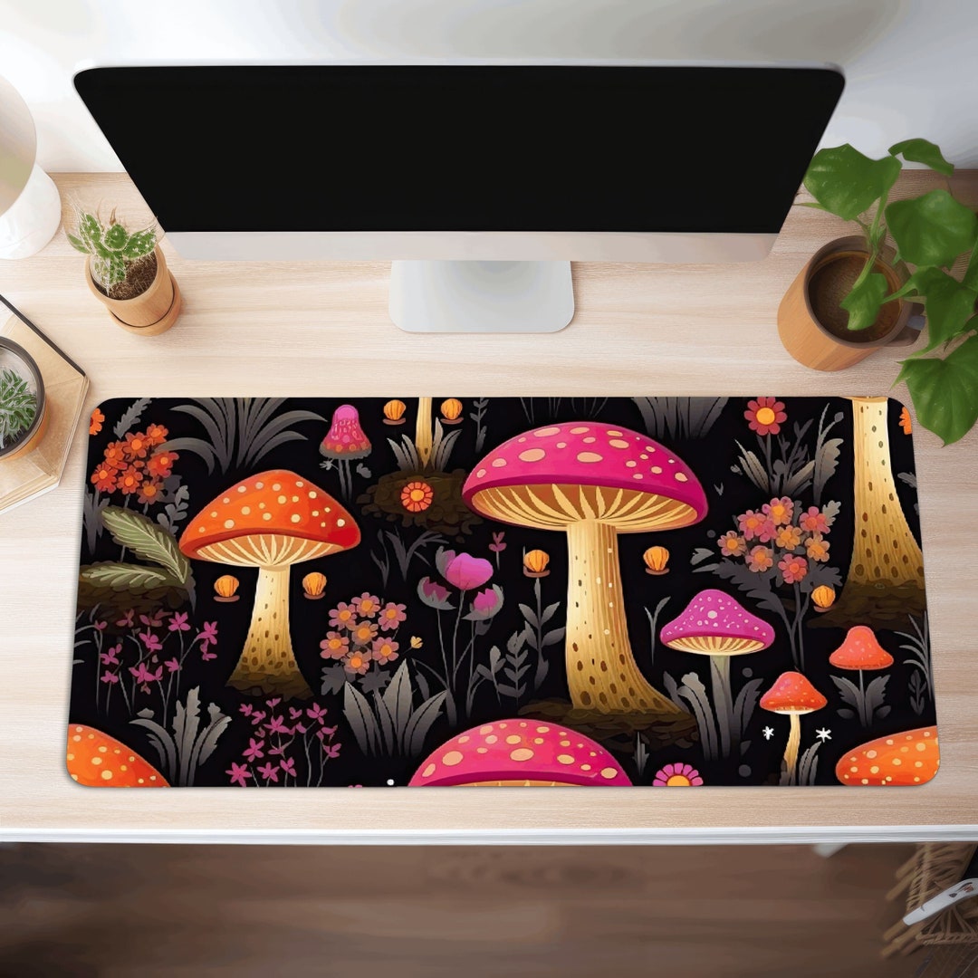 Mushroom Desk Mat, Cottagecore Desk Mat, Forest Desk Mat, Pink Mushroom ...