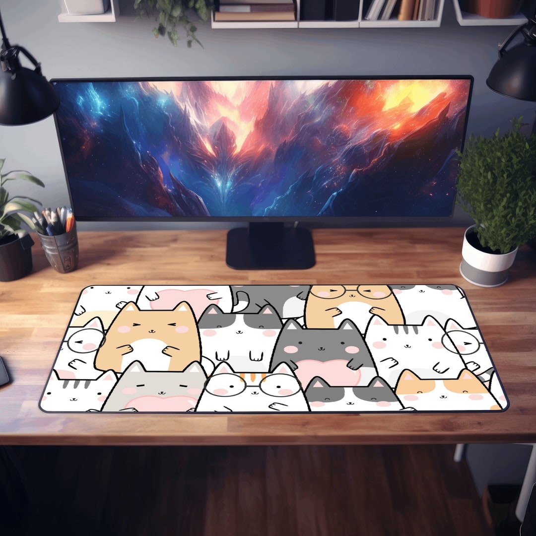 Cat Desk Mat, Cute Animal Desk Pad, Cat Gaming Mouse Pad, Large Desk ...