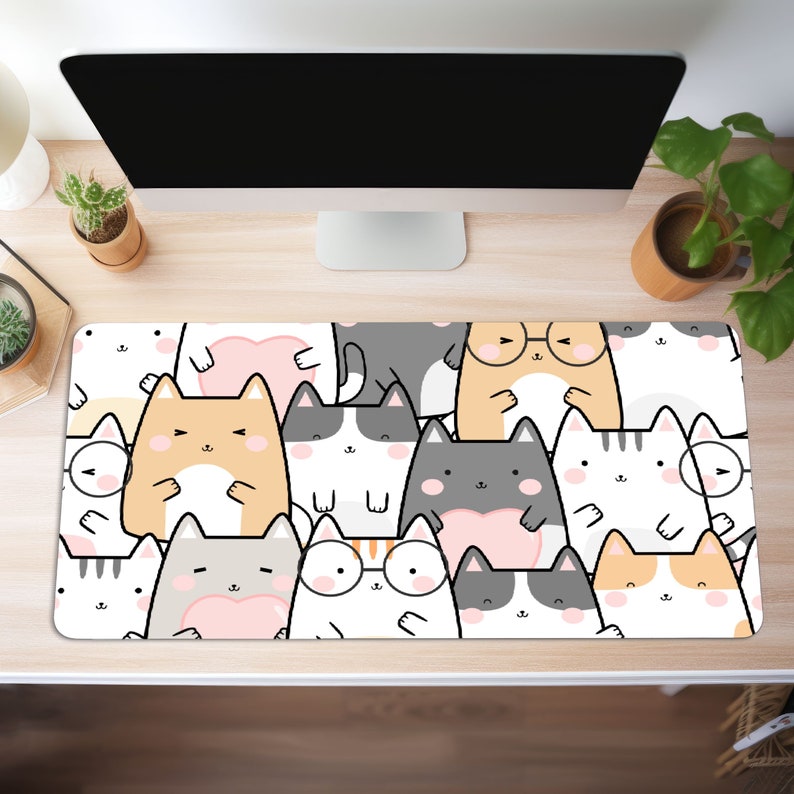 Cat Desk Mat, Cute Animal Desk Pad, Cat Gaming Mouse Pad, Large Desk ...