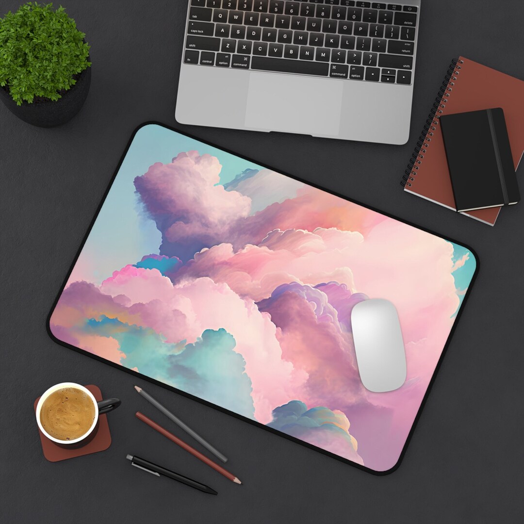 Pastel Desk Mat, Watercolor Clouds Pastel Sky Desk Mat, Cloud Desk Mat ...