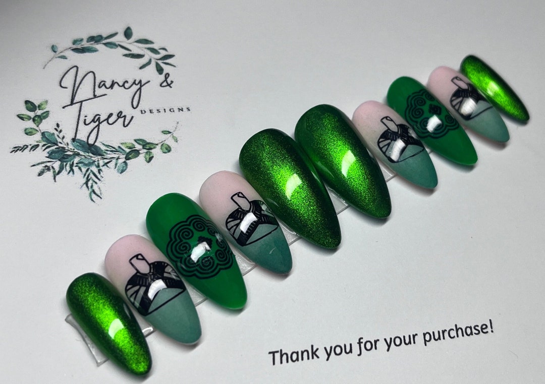 Hmong Nails Press on Nails Green Chrome Nails Hmong Nail - Etsy Hong Kong