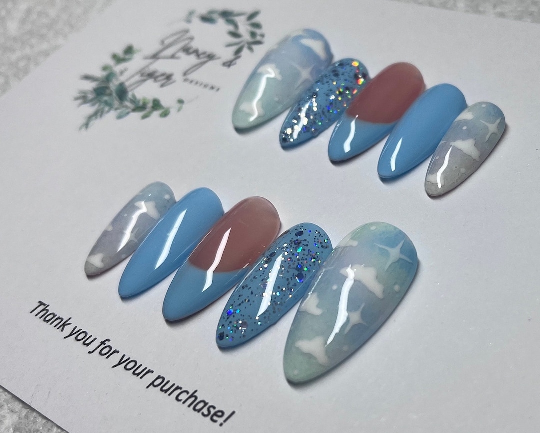 Cloud Nails Blue Nails Cute Nails Press on Nails Nails - Etsy