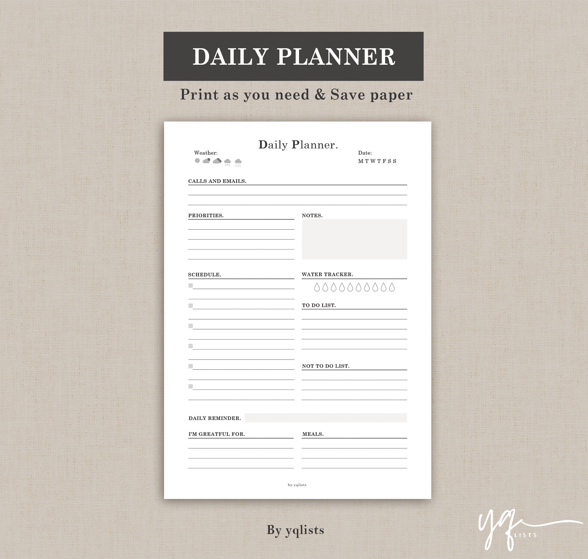 Printable Daily Planner Fillable Checklist Template - Etsy