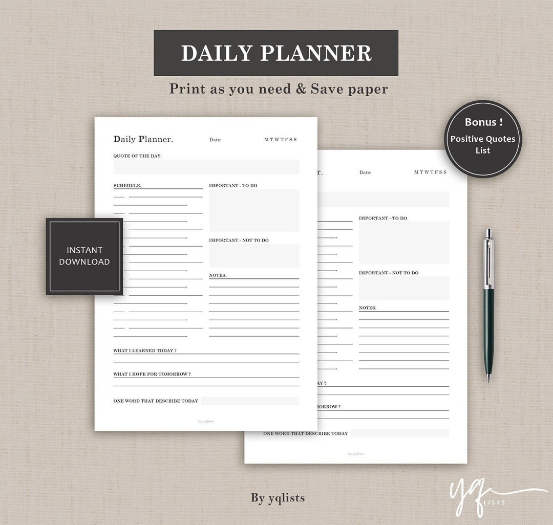 Printable Daily Planner Fillable PDF Daily Planner - Etsy