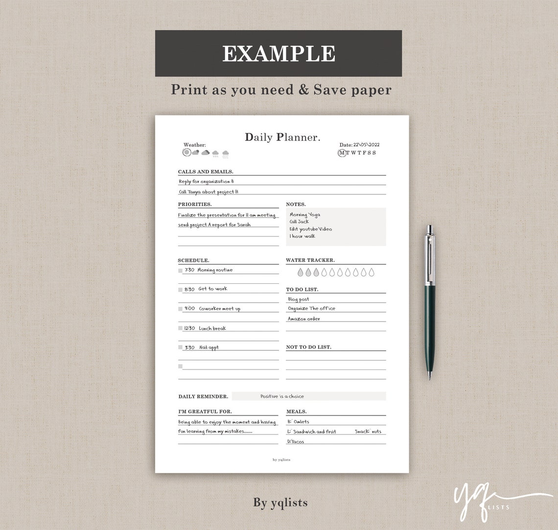 Printable Daily Planner Fillable Checklist Template - Etsy