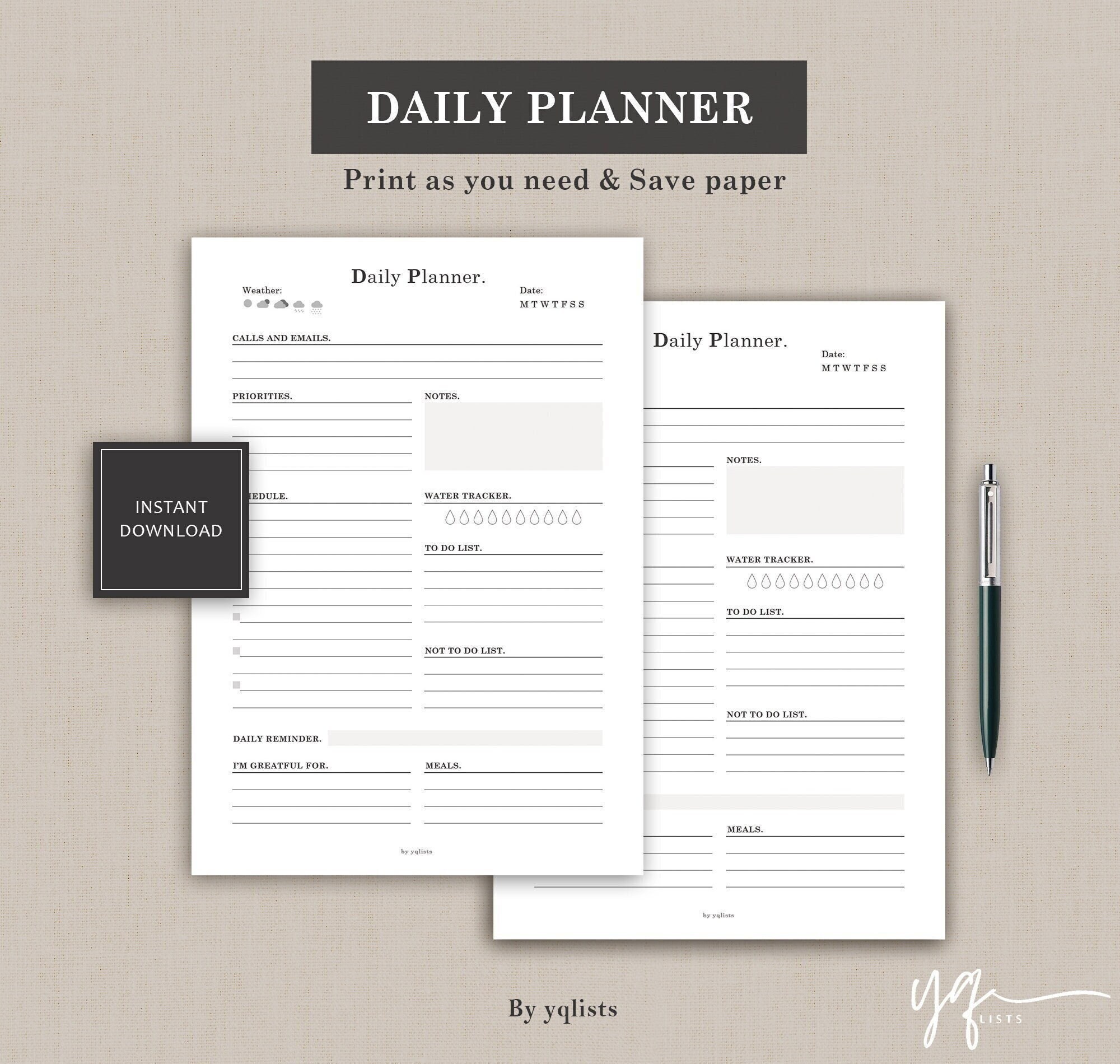 Printable Daily Planner Fillable Checklist Template - Etsy