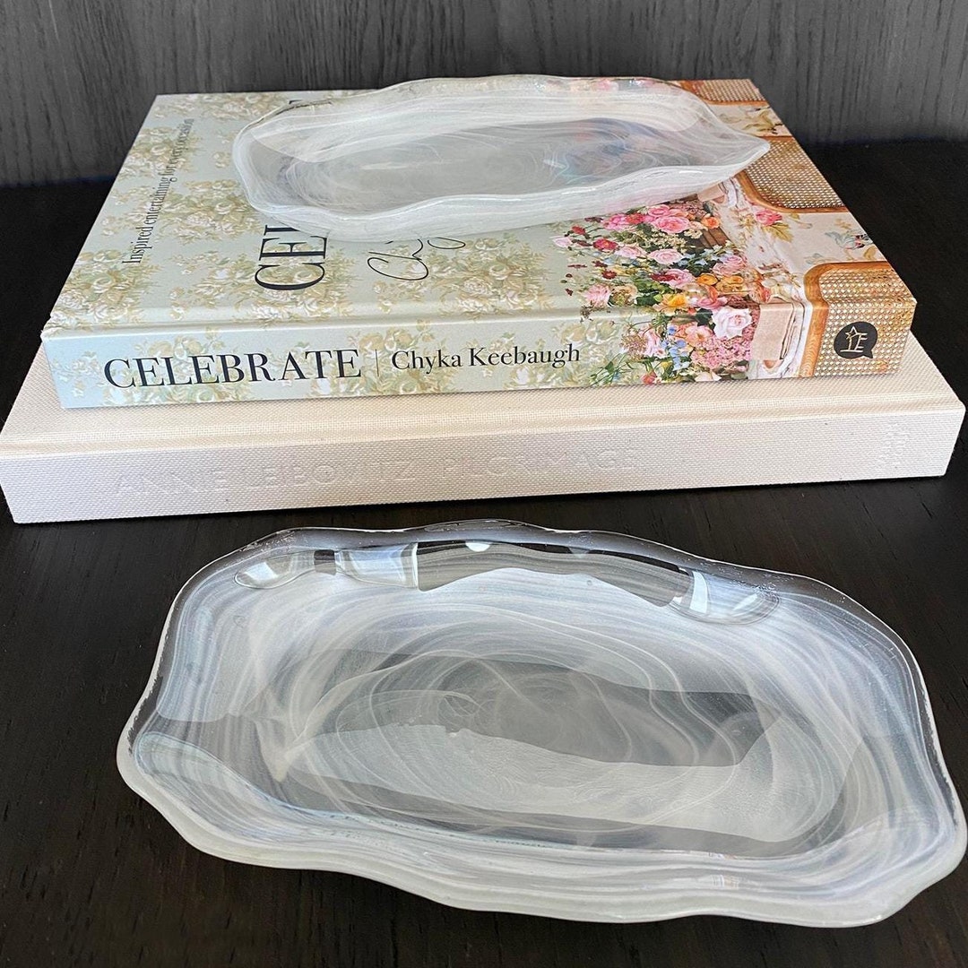 Trinket Trays / White Swirl Recycled Glass Rectangular Trays / Glass ...