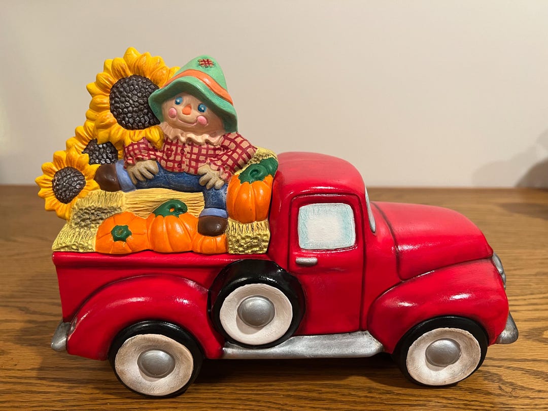 Red Ceramic Jalopy Pickup Truck for Inserts Hand-painted - Etsy