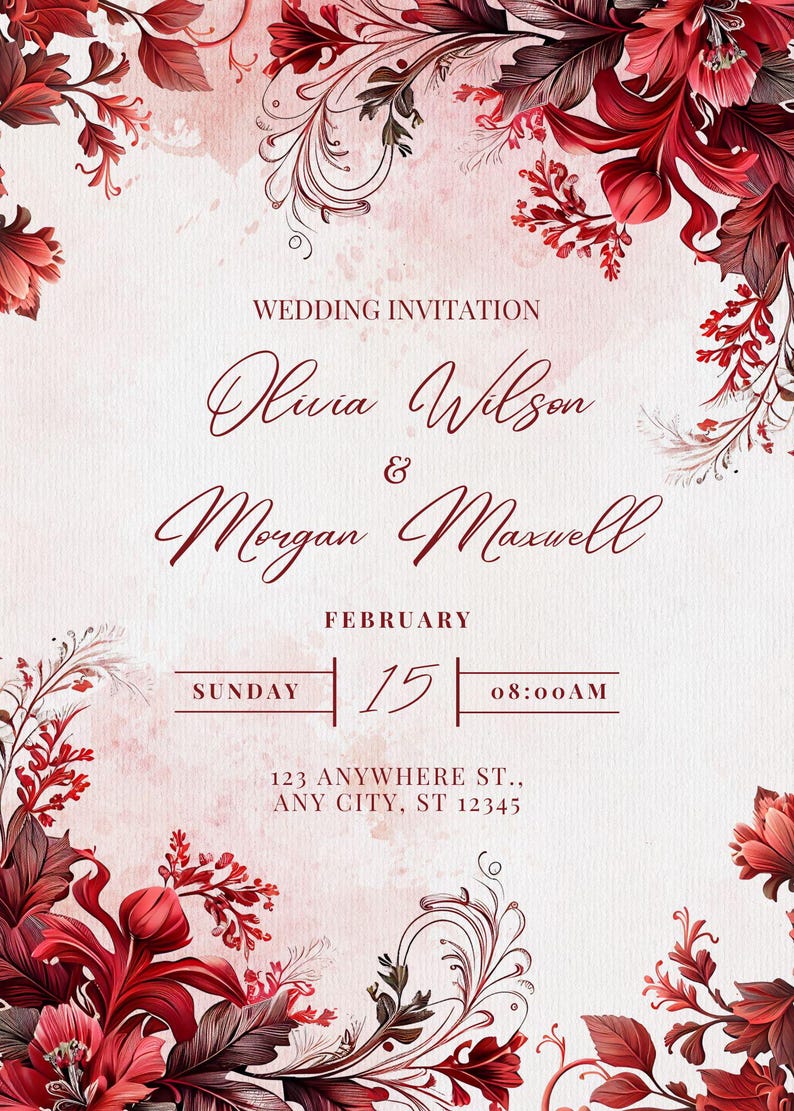 RED Wedding Invitation Digital Template Customisable - Etsy