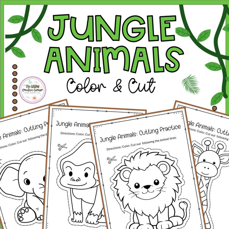 Jungle Animal Color Cut Craft | Scissor Skills & Fine Motor Activity ...