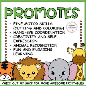 Jungle Animal Color Cut Craft | Scissor Skills & Fine Motor Activity ...