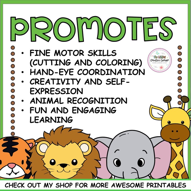 Jungle Animal Color Cut Craft | Scissor Skills & Fine Motor Activity ...