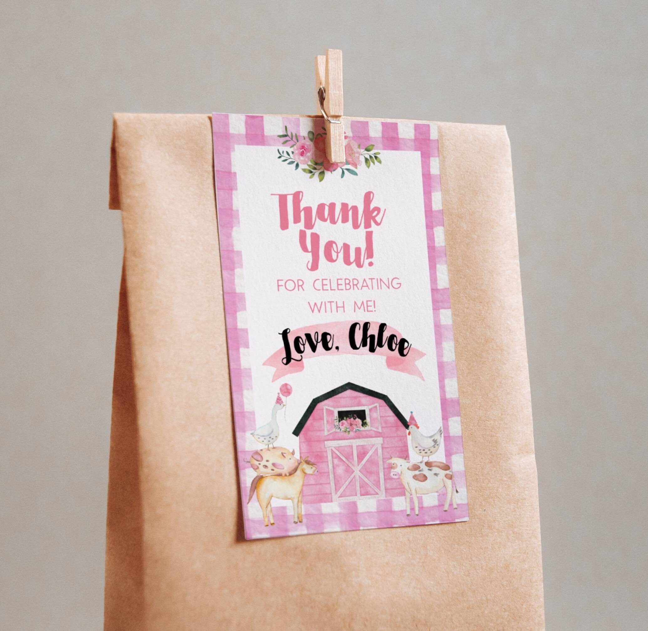 Editable Pink Farm Thank You Tag, Farm Favor Tags, Pink Farm Birthday ...