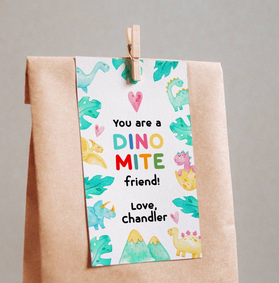 Editable Dinosaur Valentine's Day Tag, Valentine's Day Treat Bag Tag ...
