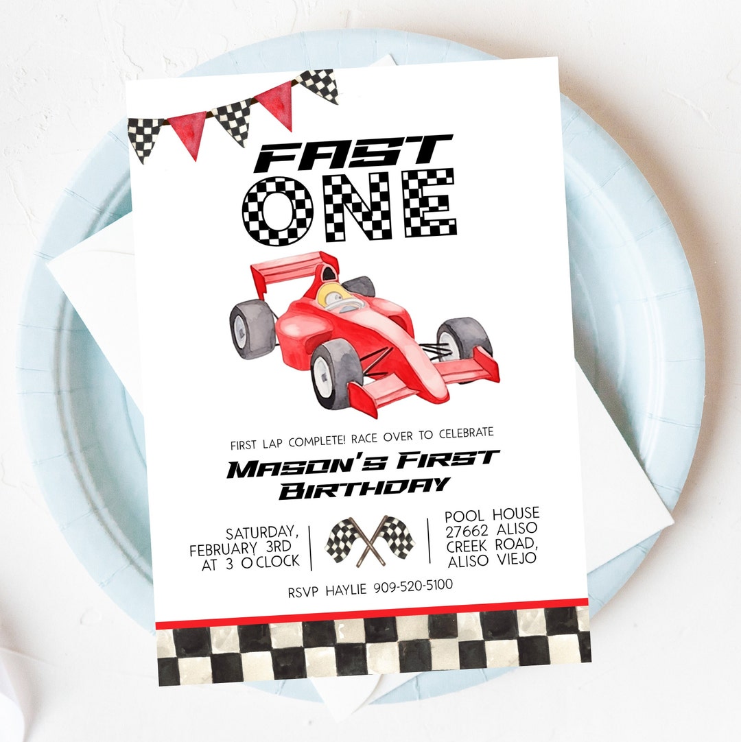 Editable Racecar Fast One Invite, First Birthday Racecar Invite ...
