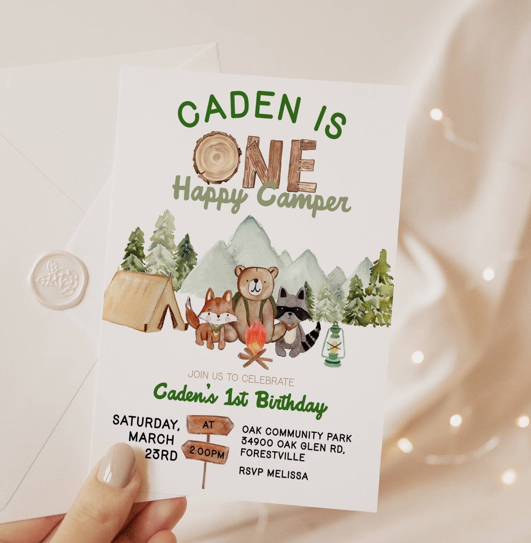 Editable One Year Old Camper 1st Birthday Invite, National Park Party ...