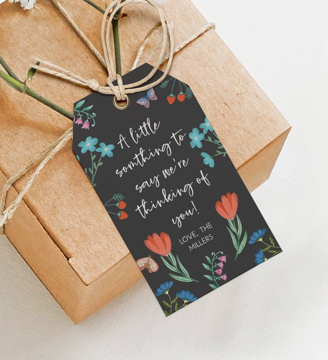 Editable Thinking of You Tag, Sympathy Gift Tag, Floral Gift Tag ...