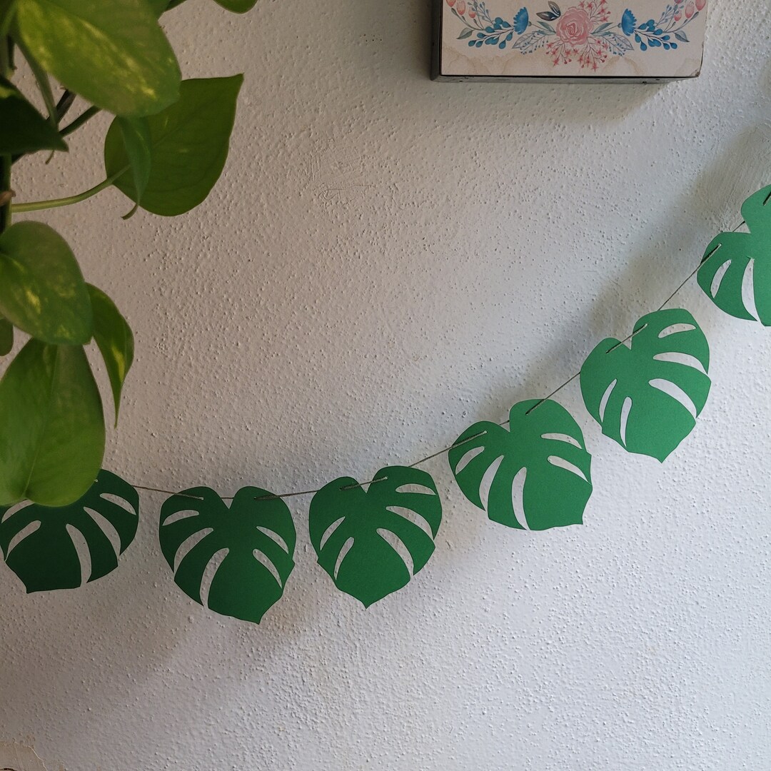 Monstera Garland, Leaf Banner, Tropical Garland, Party Decor, Paper ...