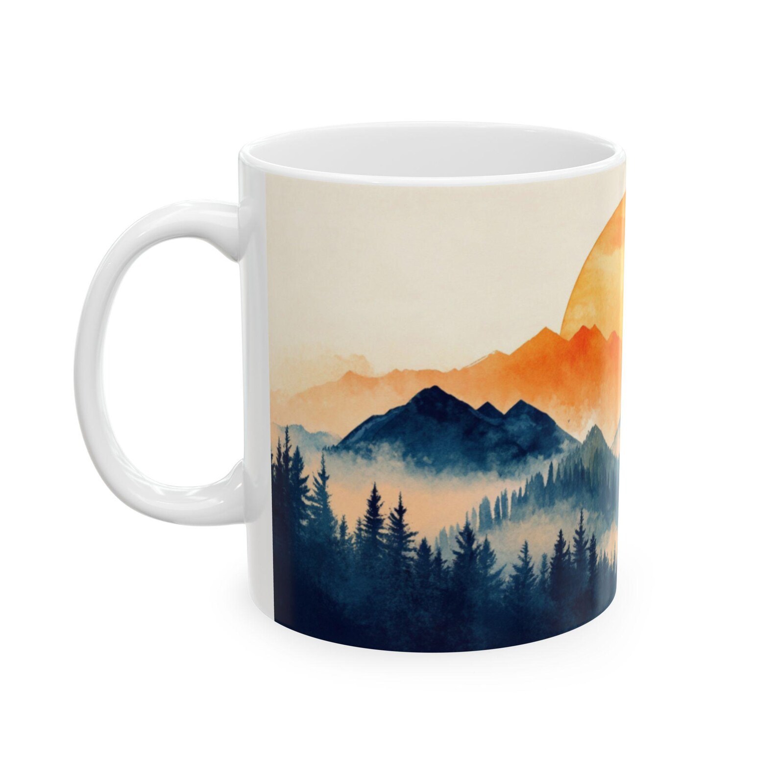 Mountain Sunset Ceramic Mug, Nature Camping Gift, 11oz, Outdoor ...
