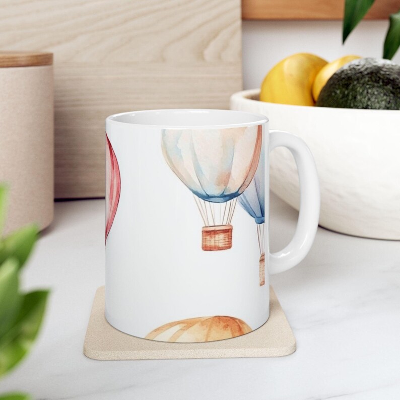 Hot Air Balloon Ceramic Mug, Vibrant Watercolor 11oz Cup With Balloons ...